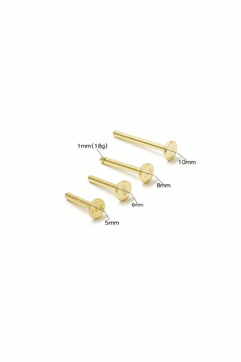 14K Solid Gold Inner Screw Labret Flatback 1.5MM 2MM 2.5MM 3MM Single ...