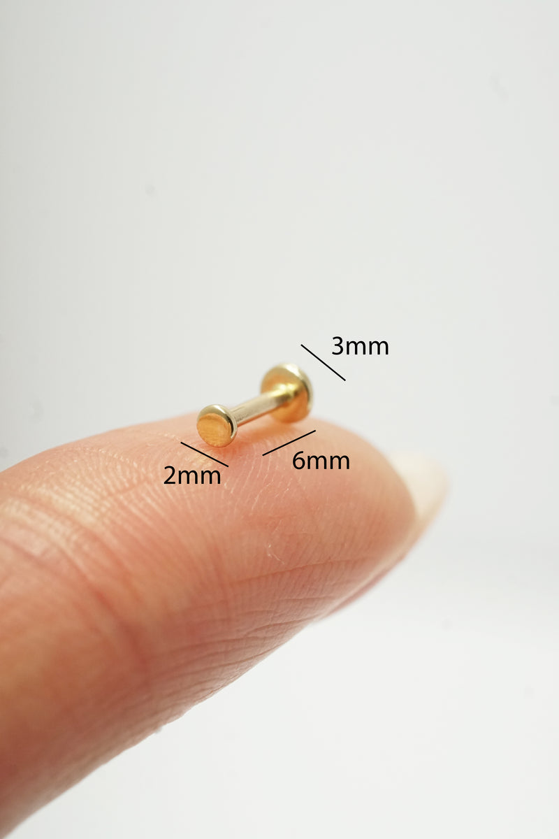 14K Solid Gold Inner Screw Labret Flatback Disc Single Stud – 6MM Le ...